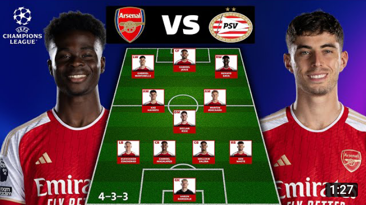 Arsenal predicted line up vs PSV as Gabriel Jesus and Aaron Ramsdale ...