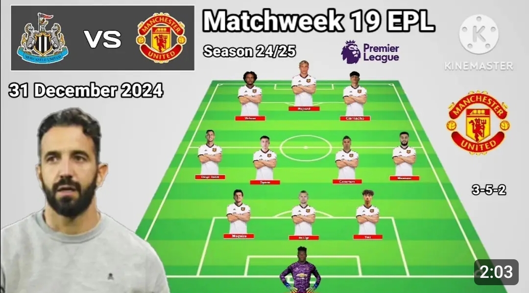(3-5-2) Ugarte and Fernandez out", Predicted Man United line up vs Newcastle - as Amorim ...