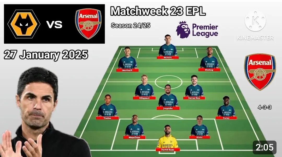 (4-3-3) Nwaneri back in the XI", Predicted Arsenal line up vs Wolves ...